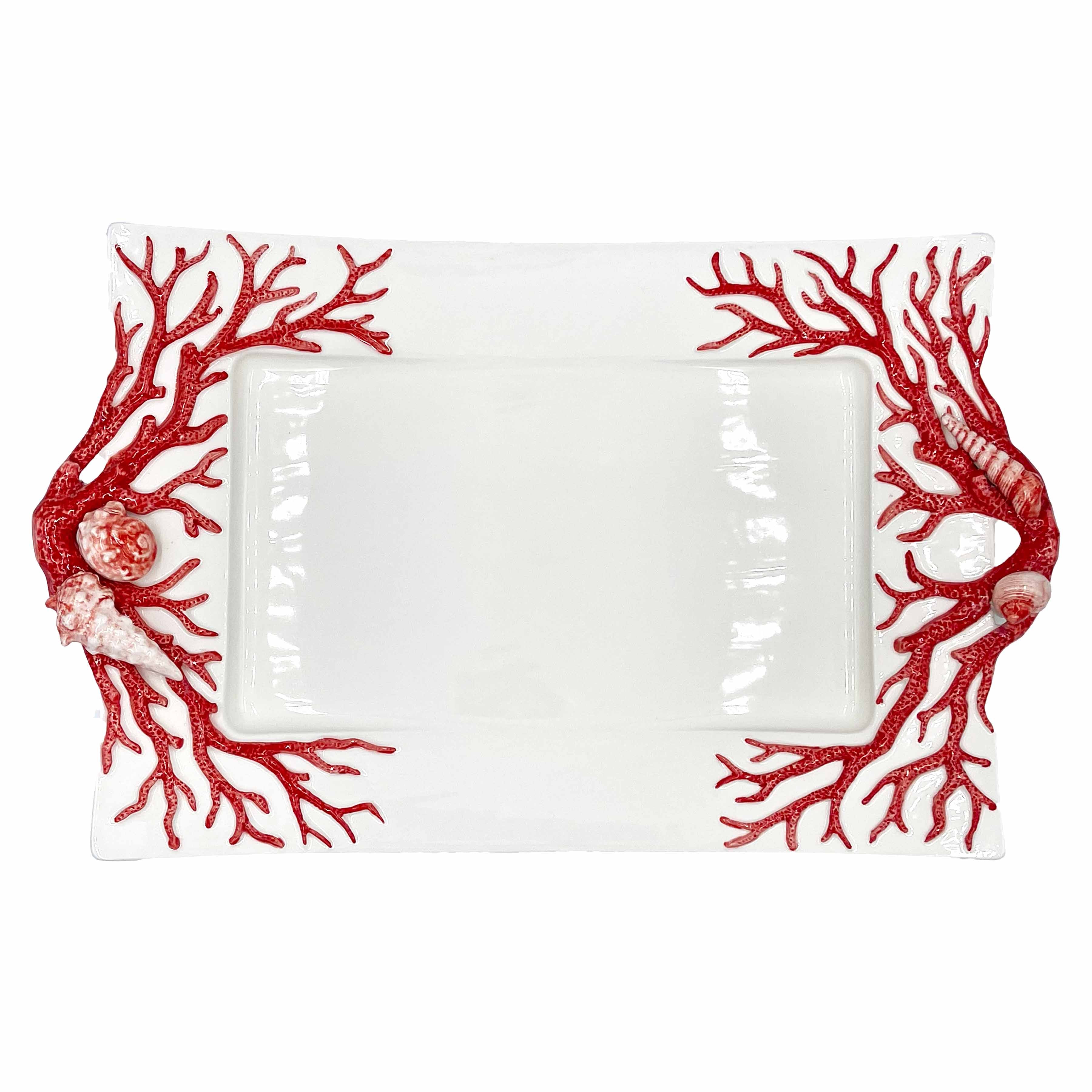 Ocean Reef Coral Large Handled Serving Platter with Raised Seashells ...