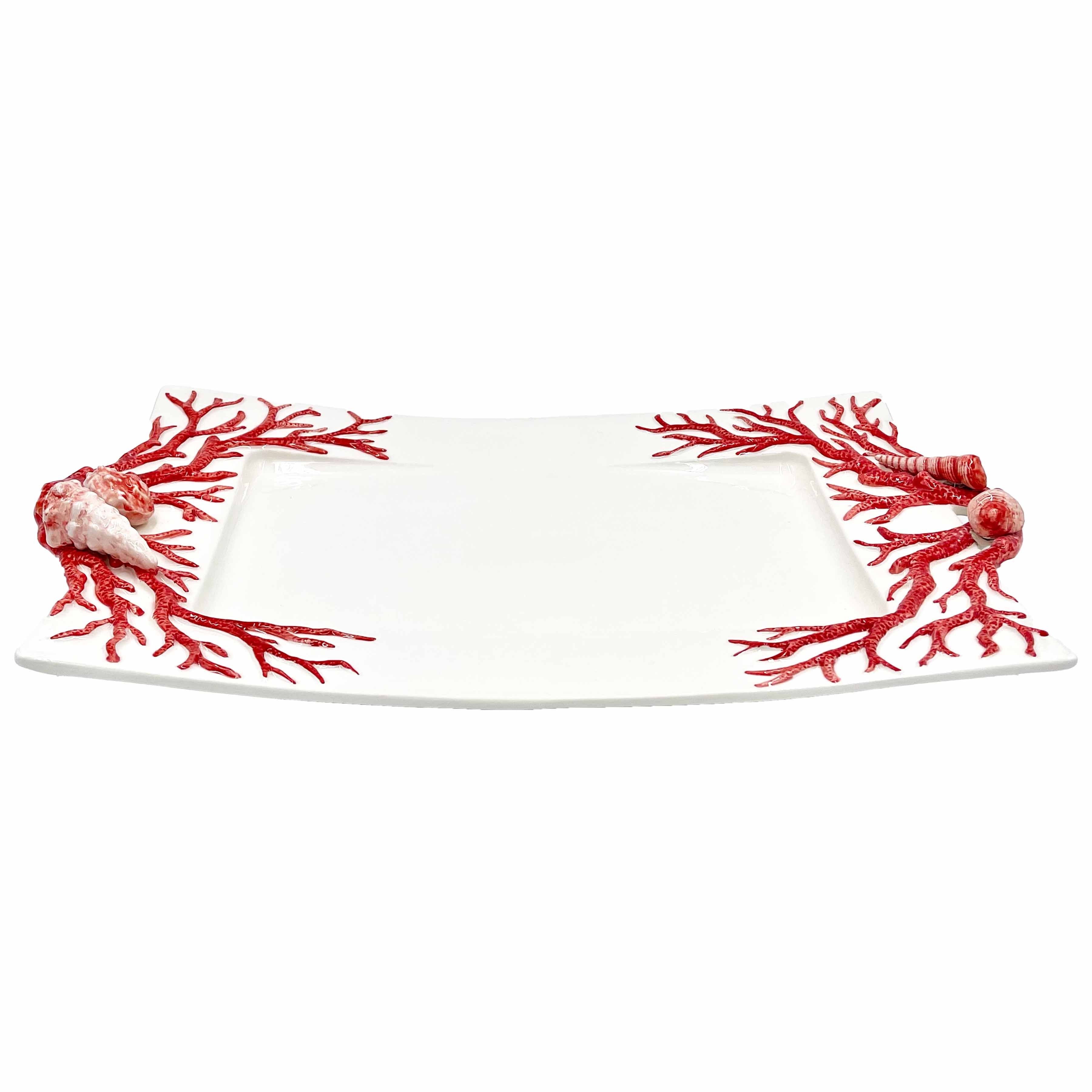 Ocean Reef Coral Large Handled Serving Platter with Raised Seashells ...