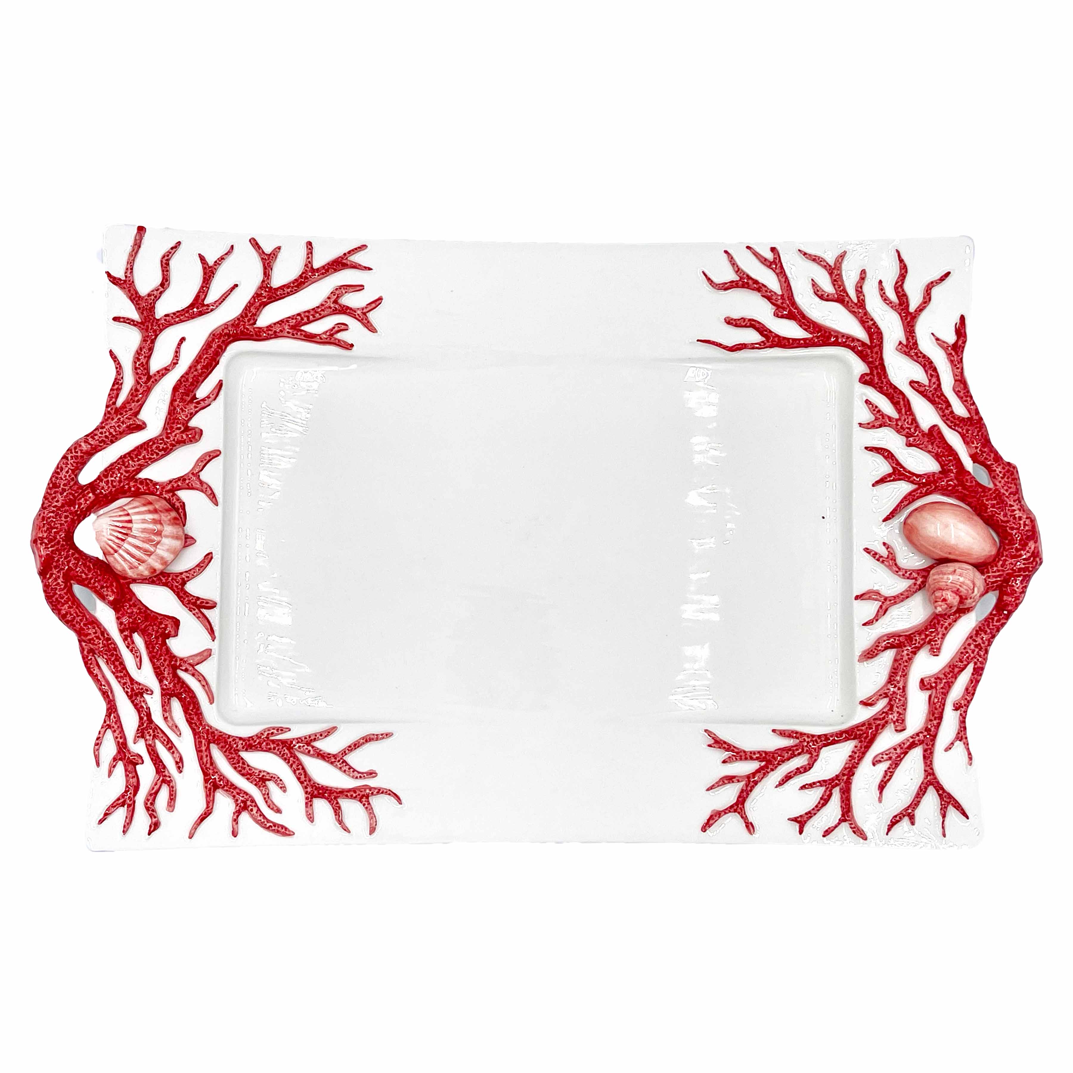 Ocean Reef Coral Large Handled Serving Platter with Raised Seashells ...